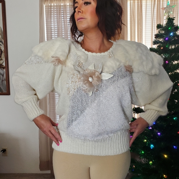 Sweaters | Vintage Rabbit Fur Balloon Sleeve Sweater | Poshmark